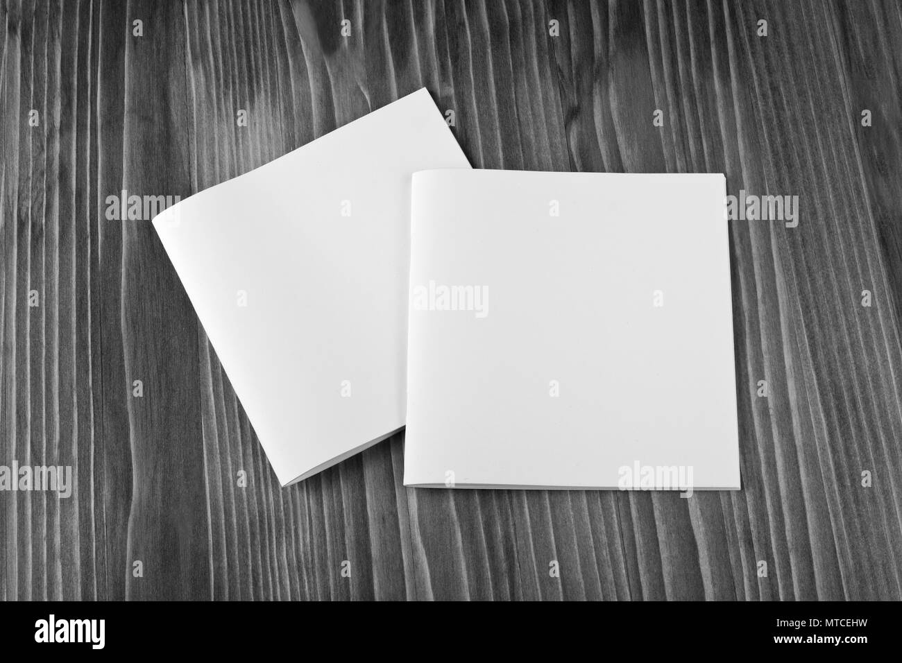 Blank catalog, brochure, book mock up. Empty magazine on wooden ...