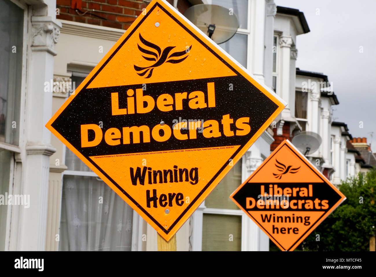 Liberal Democrats Party board outside houses in North London for ...