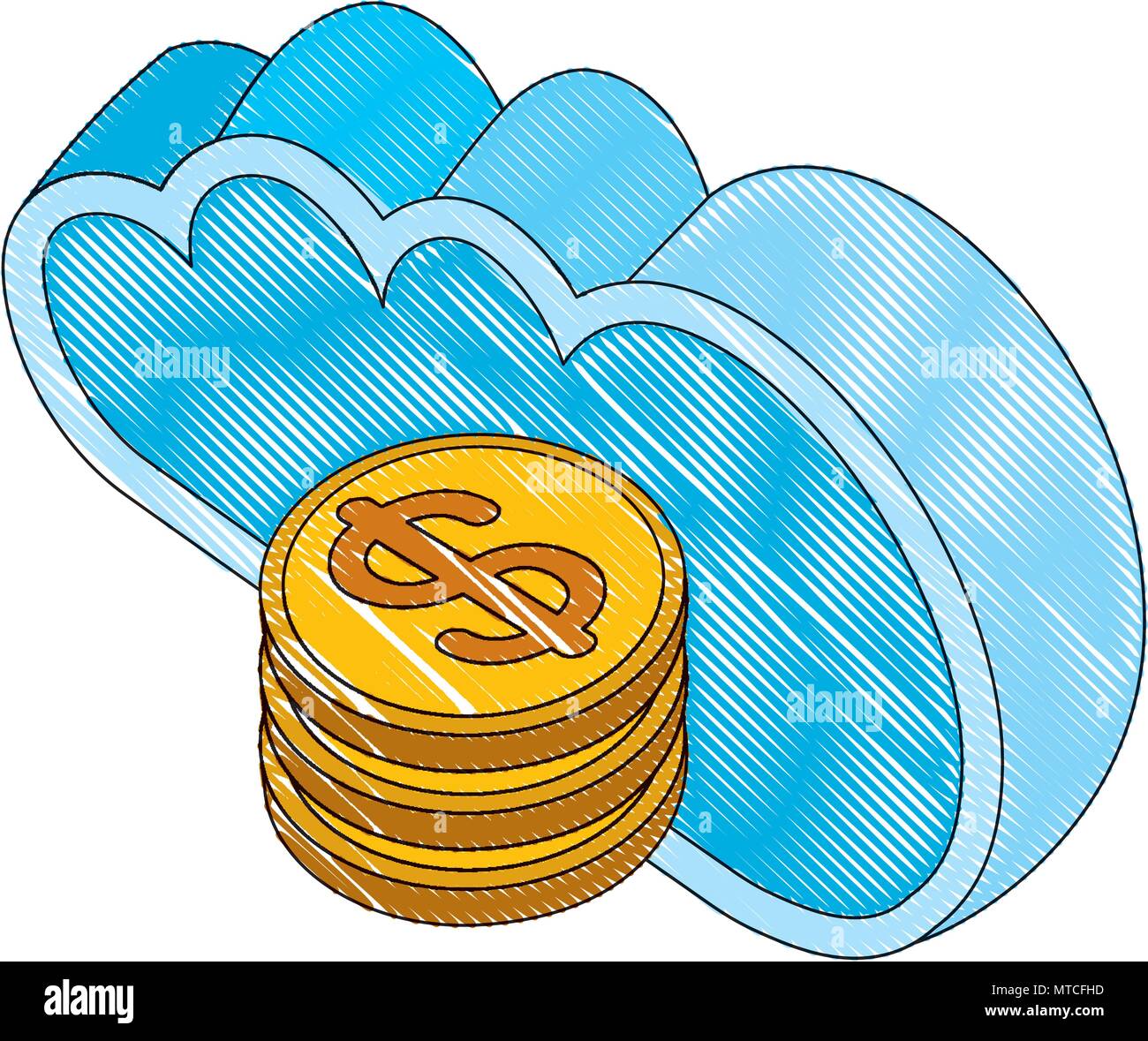 cloud computing with money coins isometric icon Stock Vector Image ...