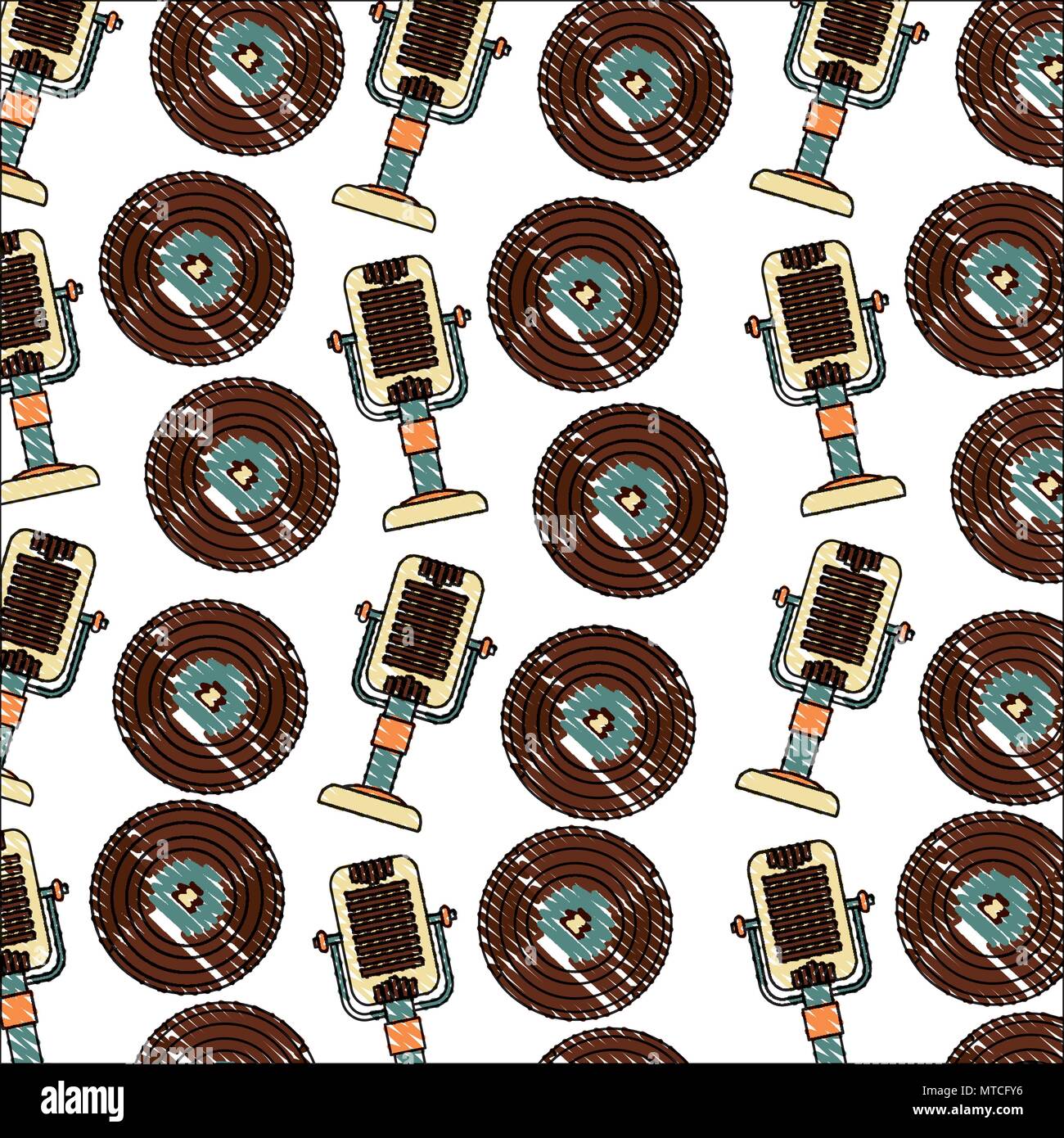 vintage old vinyl record microphone retro pattern Stock Vector Image ...