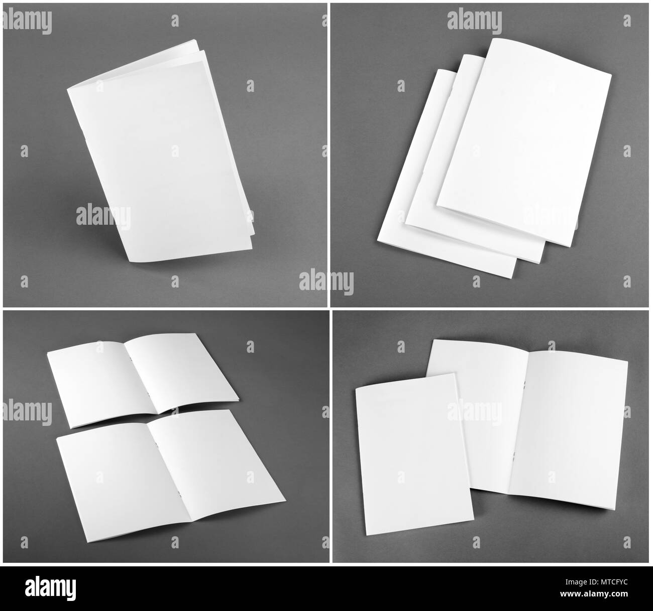 Set of blank magazine, catalog, brochure, magazines, book on gray ...
