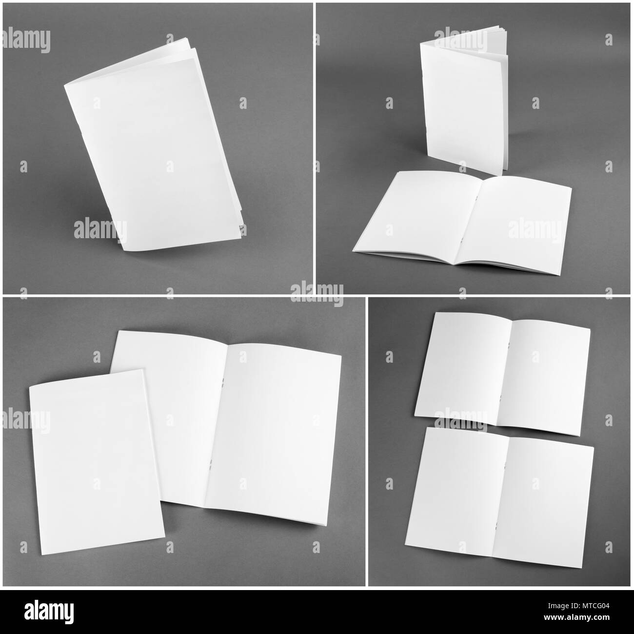 Set of blank magazine, catalog, brochure, magazines, book on gray ...