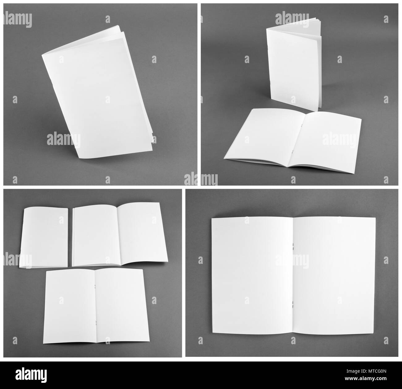 Set of blank magazine, catalog, brochure, magazines, book on gray ...