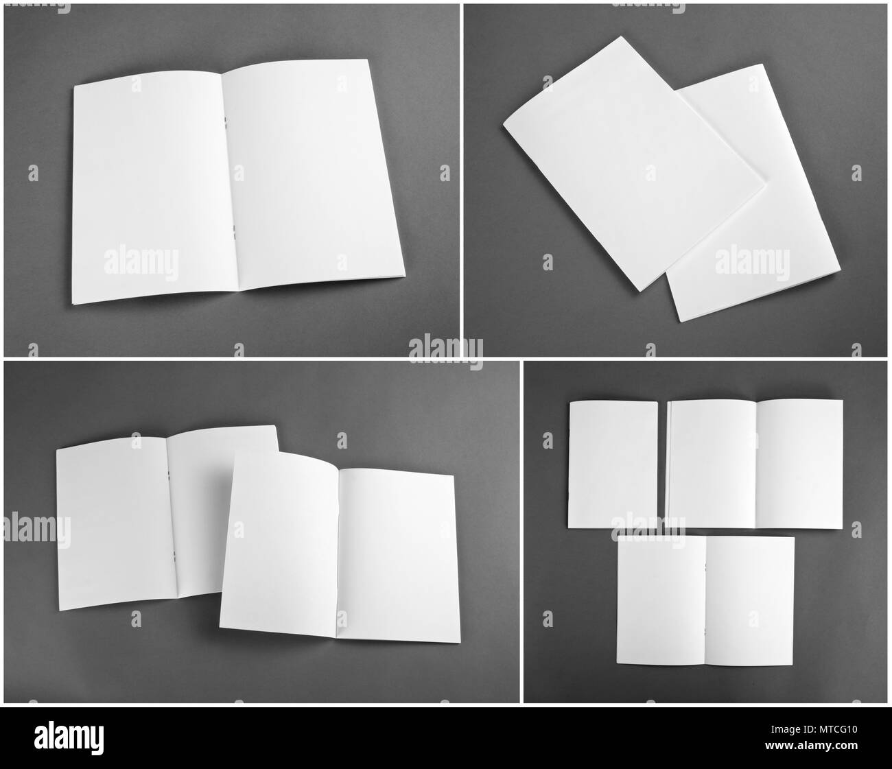 Set of blank magazine, catalog, brochure, magazines, book on gray ...