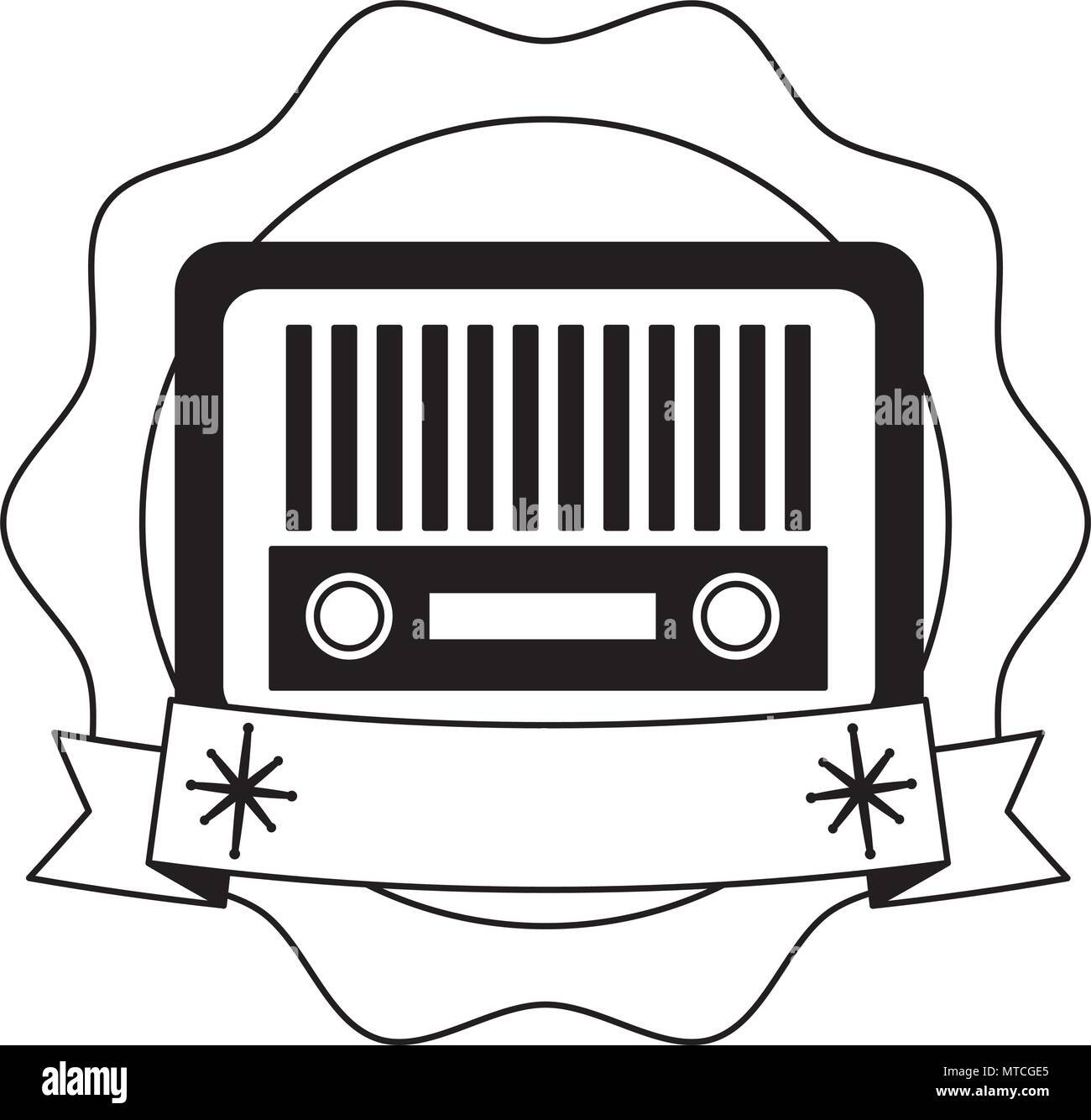 retro radio device communication vintage emblem Stock Vector Image ...