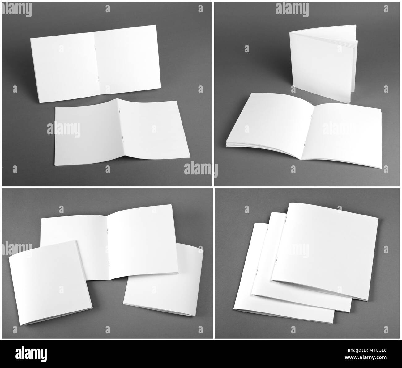 Set of blank magazine, catalog, brochure, magazines, book on gray ...