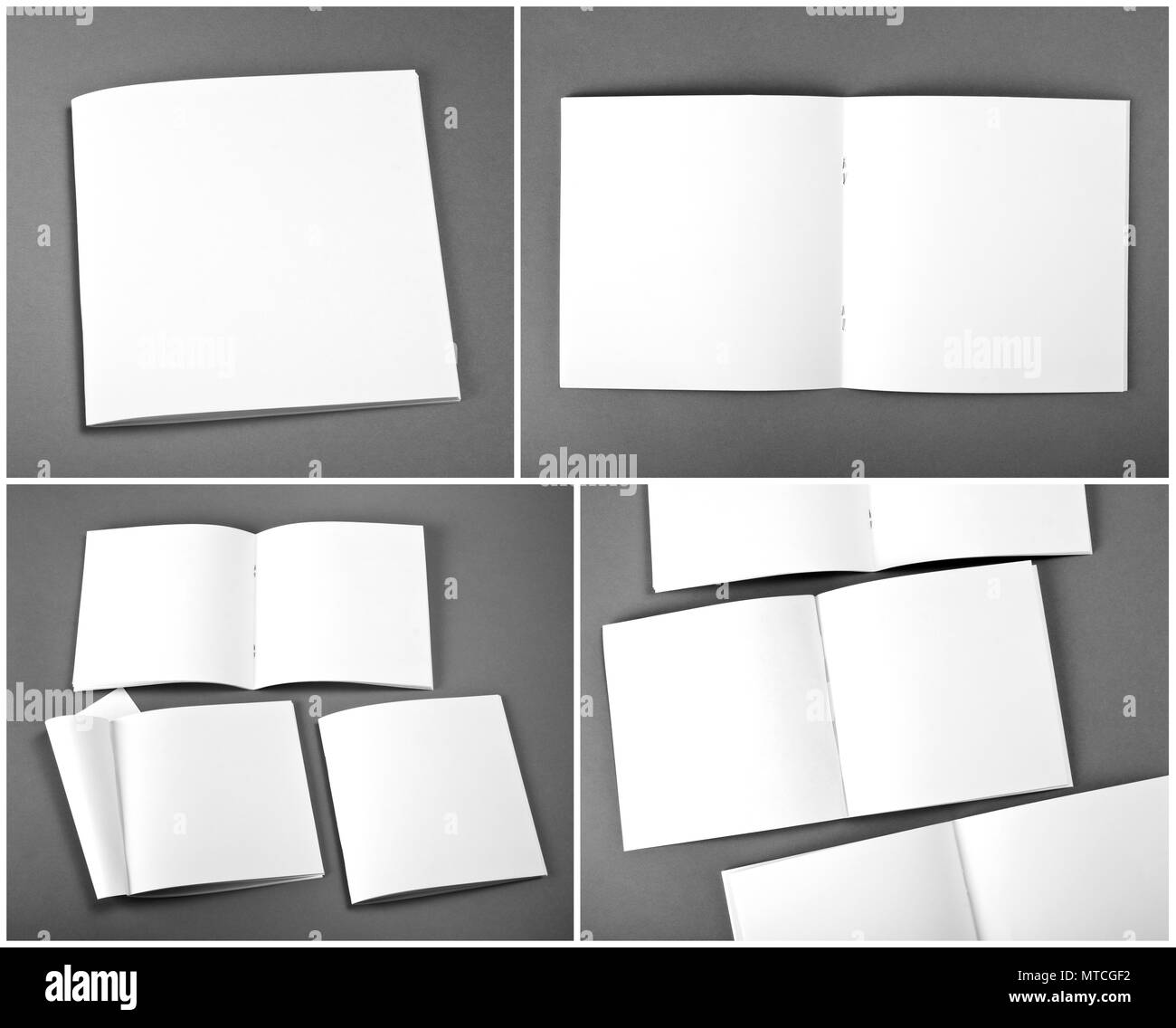 Set of blank magazine, catalog, brochure, magazines, book on gray ...