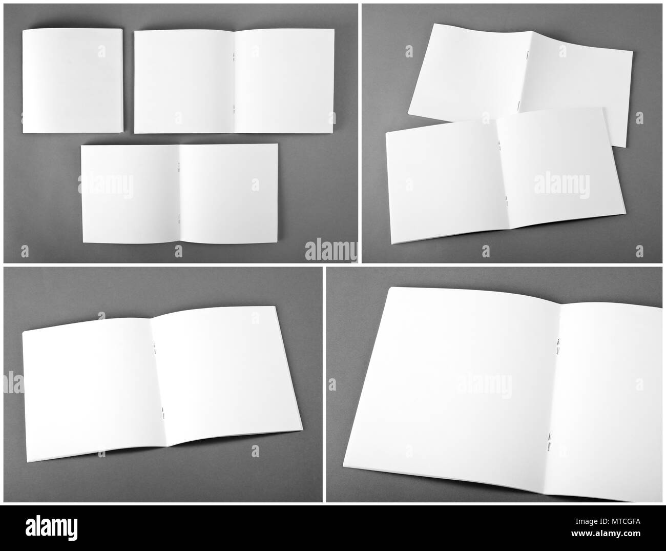 Set of blank magazine, catalog, brochure, magazines, book on gray ...