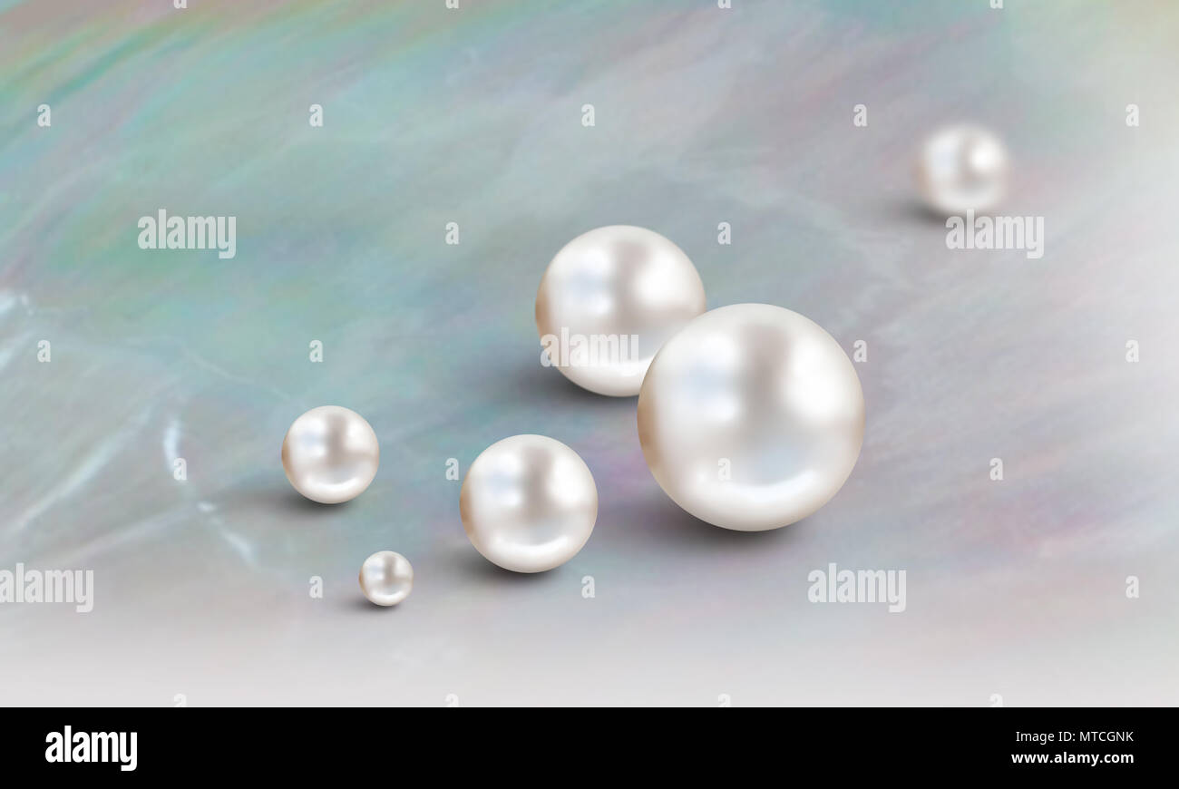 White big pearl and small pearls on turquoise and mauve mother of pearl ...