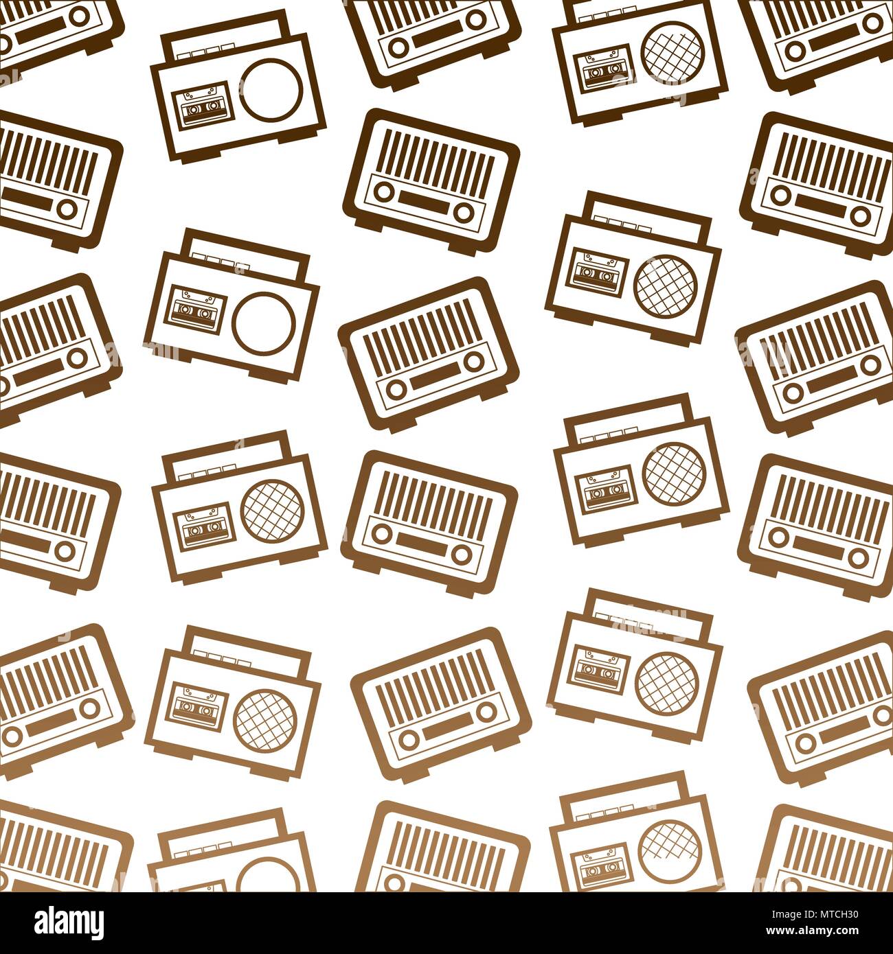 vintage radio and boombox stereo cassette retro classic pattern Stock ...