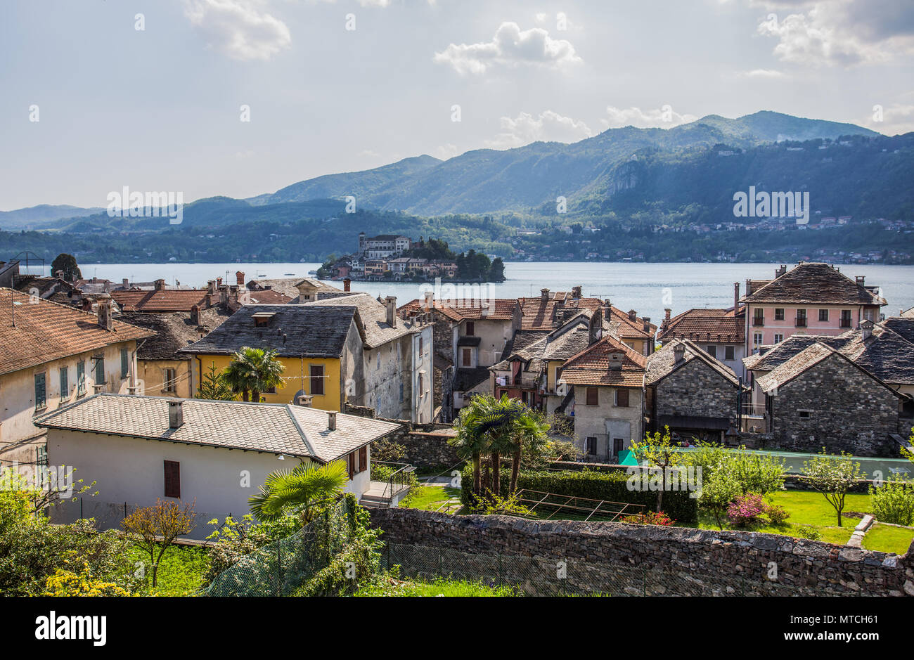 Orta San Giulio and San Giulio island, Novara province, Italy. it is ...