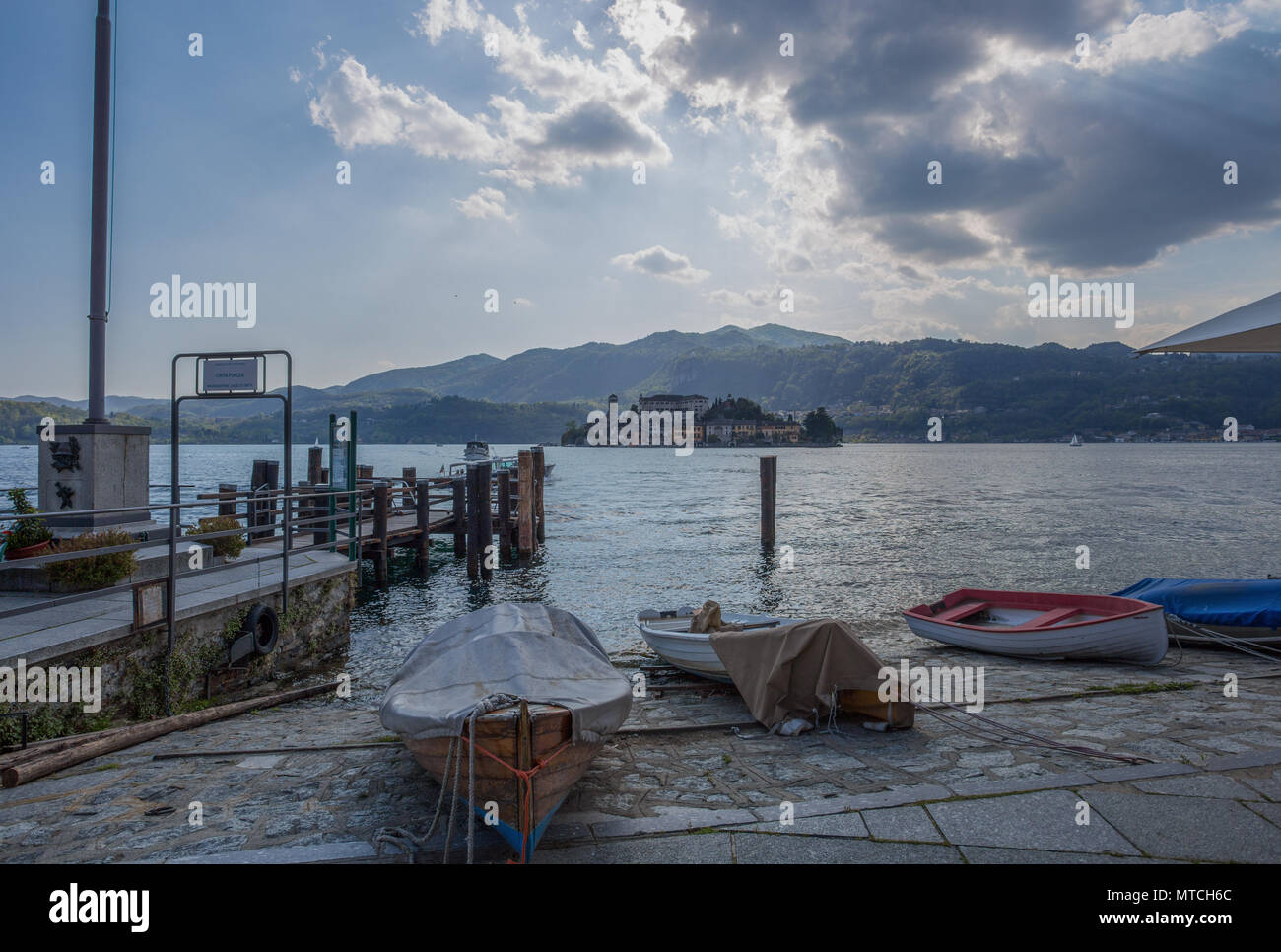 View of San Giulio island from Orta San Giulio, Novara province, Italy ...