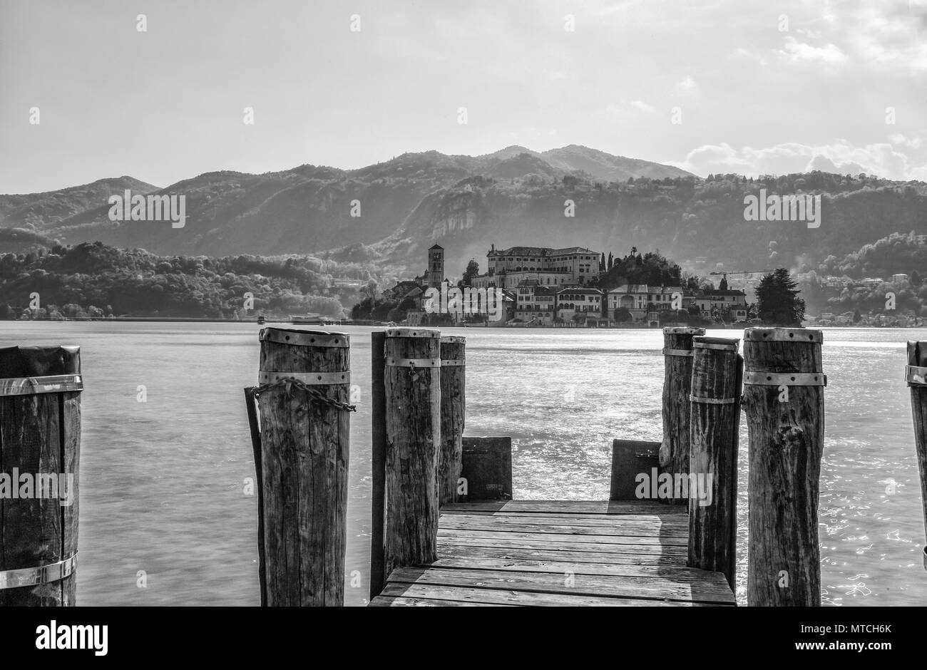 View of San Giulio island from Orta San Giulio, Novara province, Italy ...