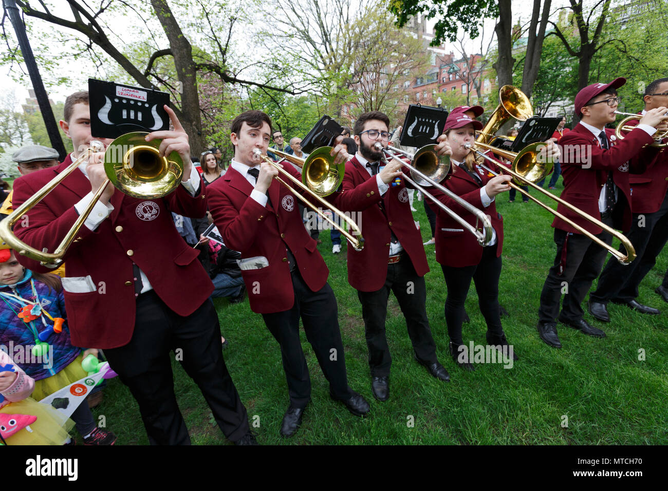 Harvard University band trombones playing for annual Duckling Day event ...