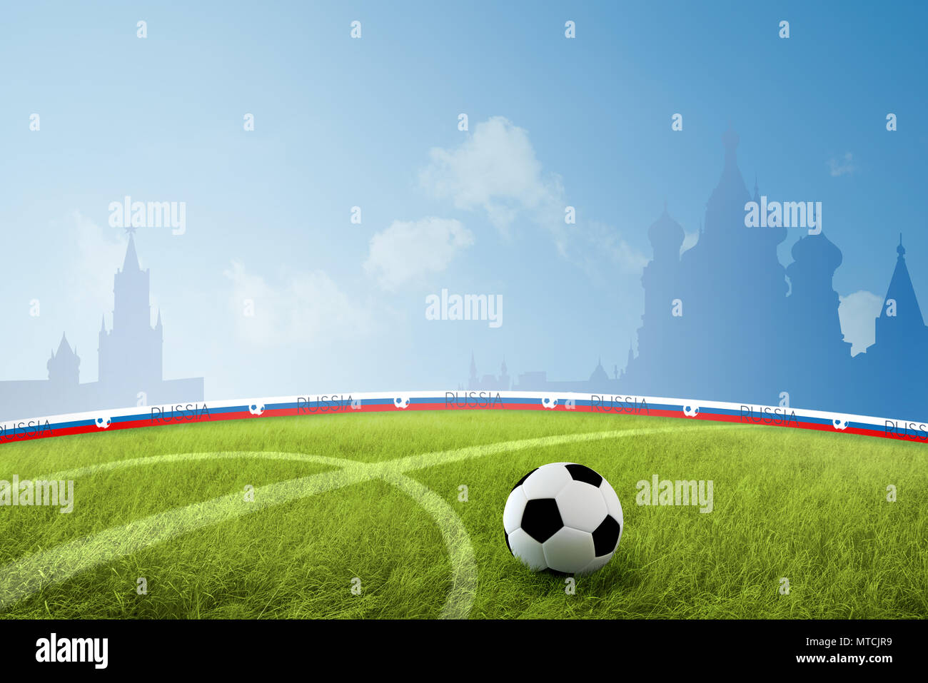 The soccer field with Russian skyline background Stock Photo - Alamy