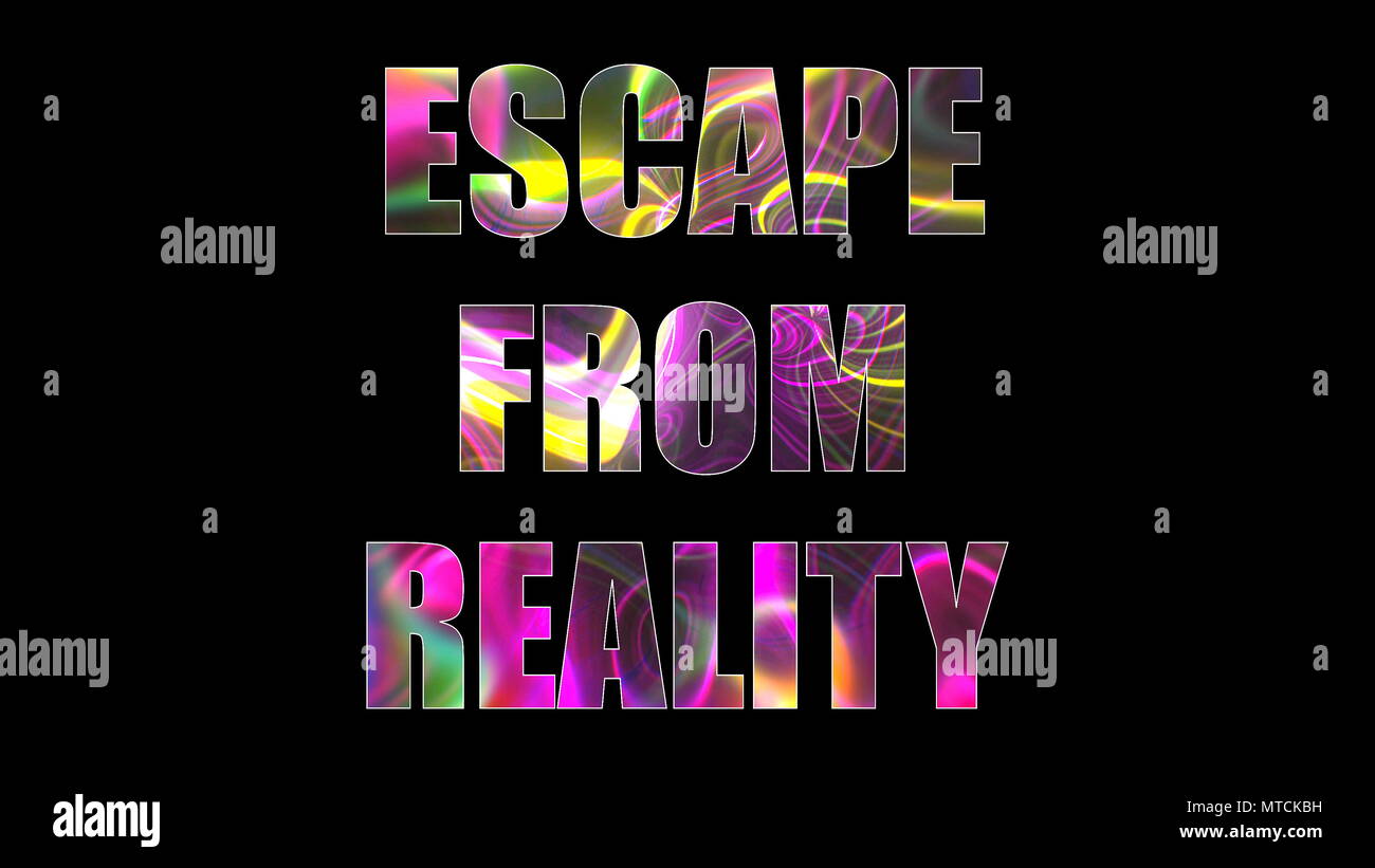 Letters of bright shiny Escape from reality text, 3d rendering ...