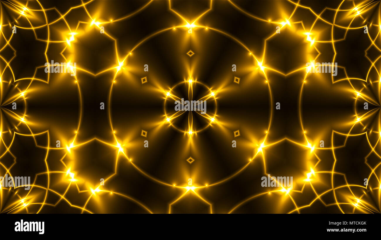 Beautiful abstract kaleidoscope - fractal golden light, 3d rendering backdrop, computer ...