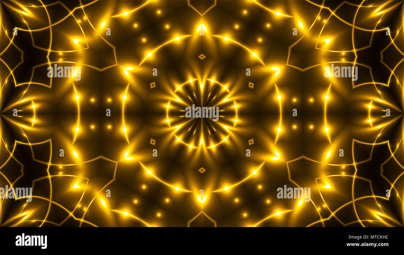 Beautiful abstract kaleidoscope - fractal golden light, 3d rendering backdrop, computer ...
