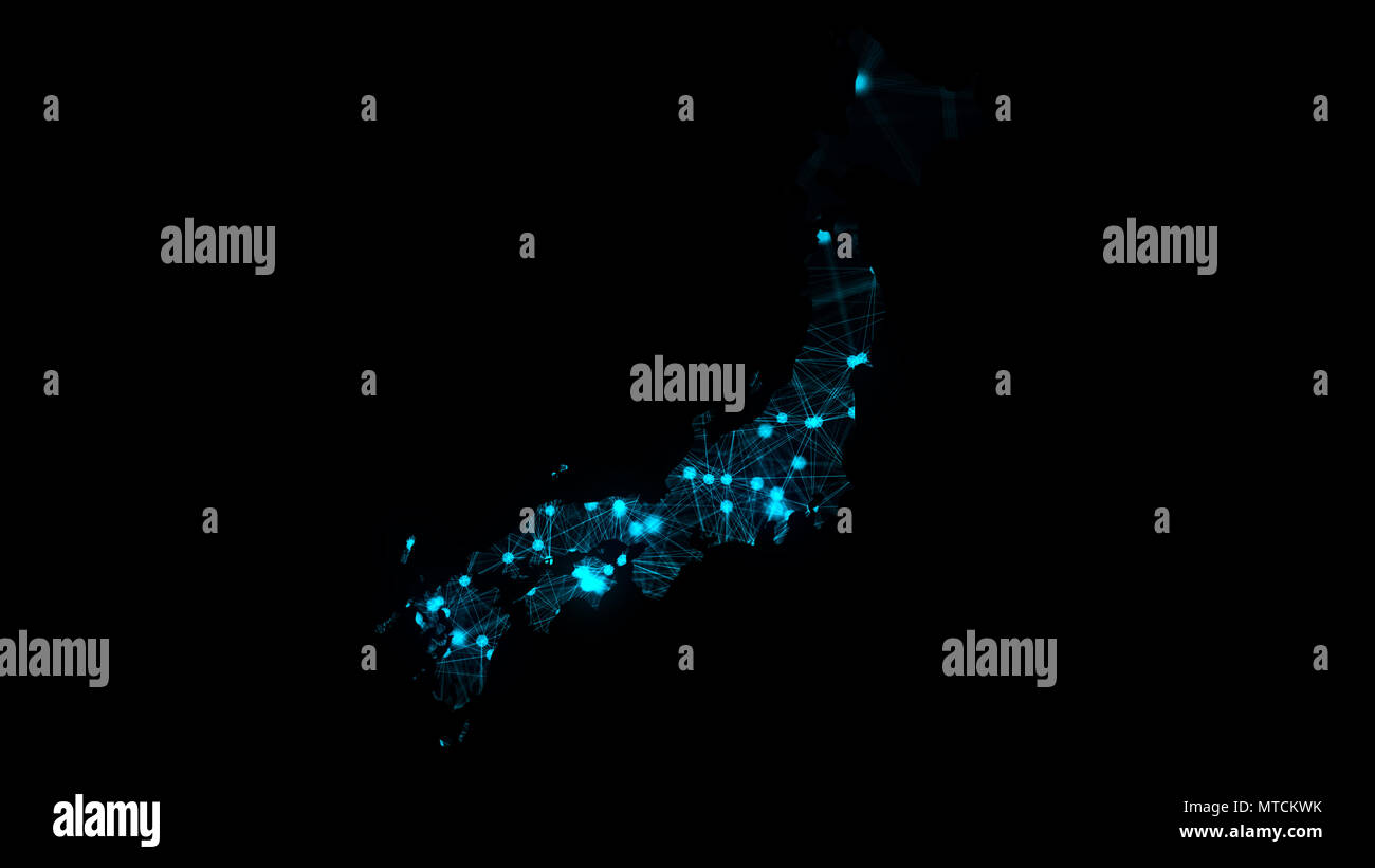 Japan map with many network connections, 3d rendering computer ...