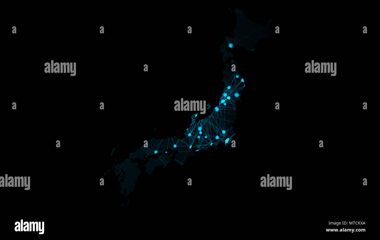 Japan map with many network connections, 3d rendering computer ...