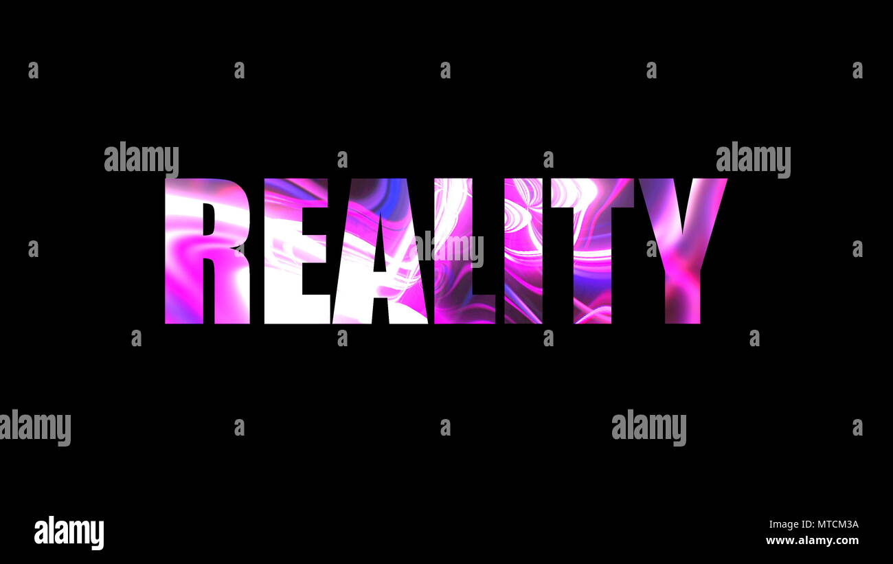 Letters of bright shiny Reality text, 3d render background, computer ...