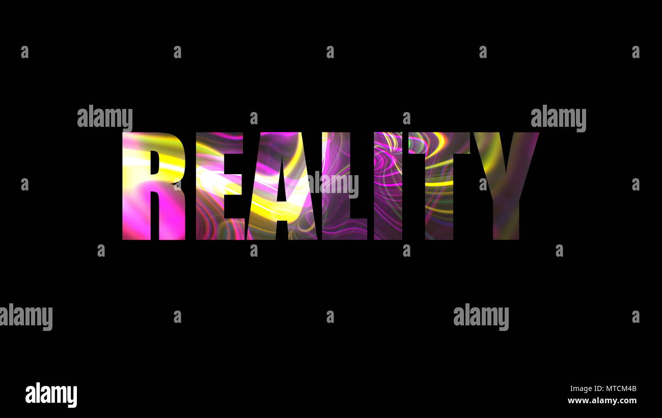 Letters of bright shiny Reality text, 3d render background, computer ...