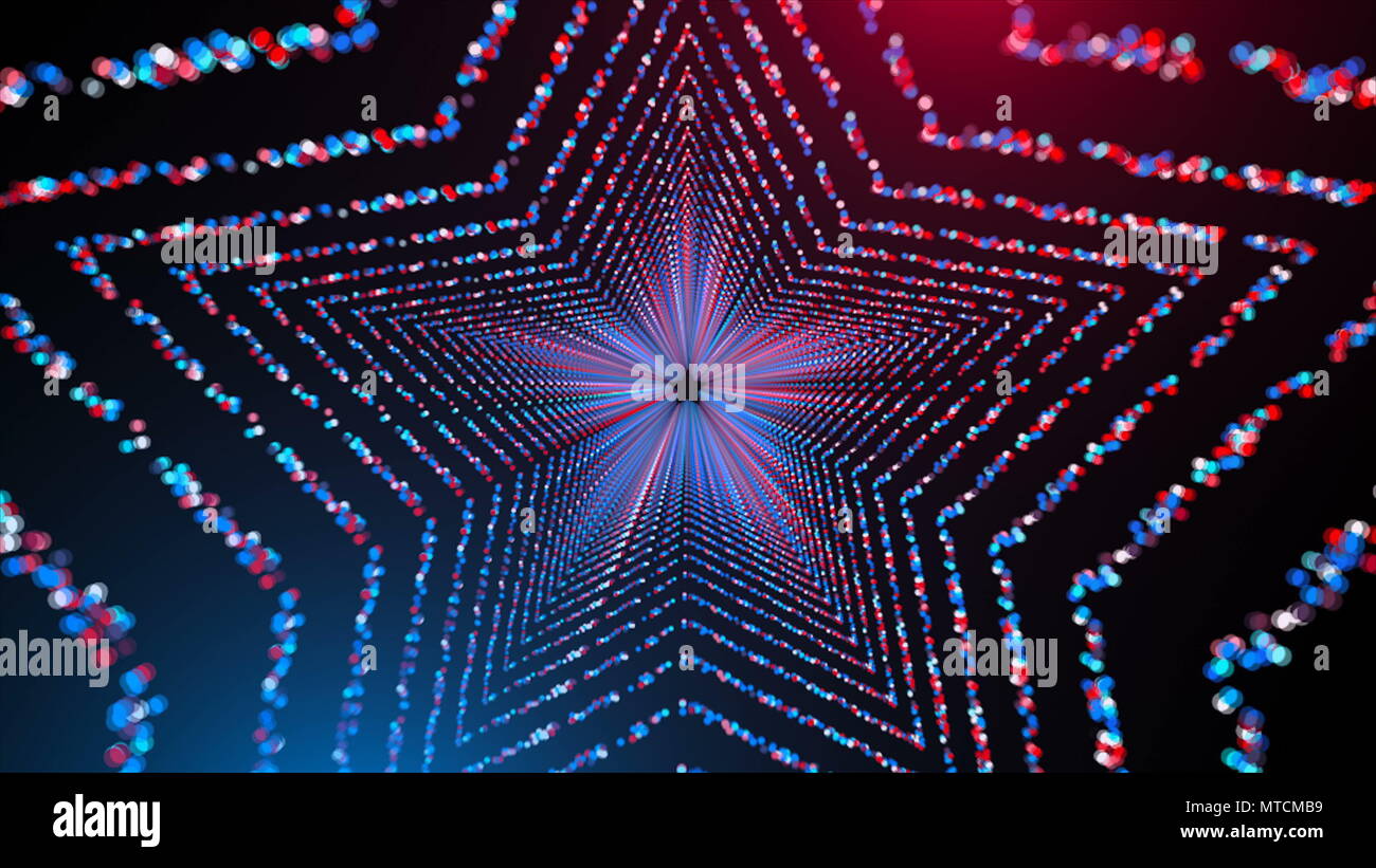 Star shaped tunnel with many glowing circular particles in space ...