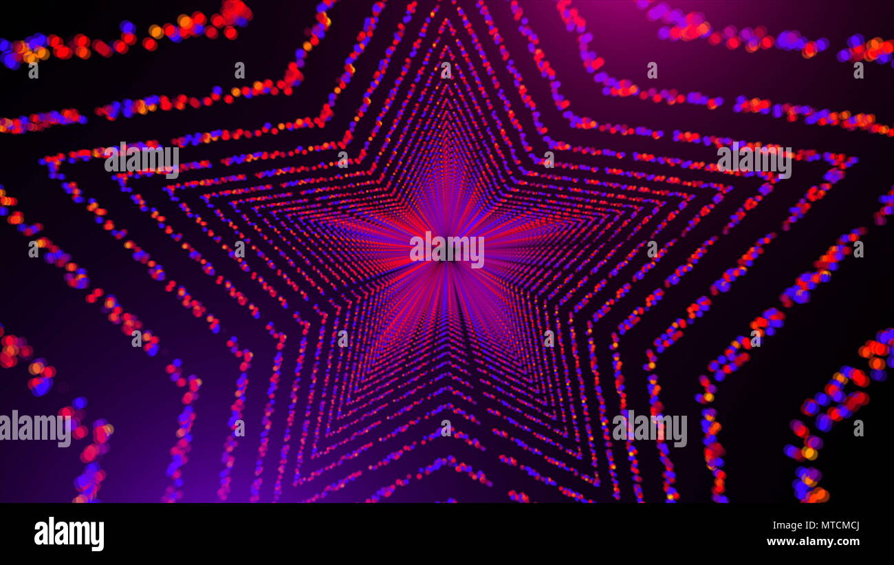 Star shaped tunnel with many glowing circular particles in space ...