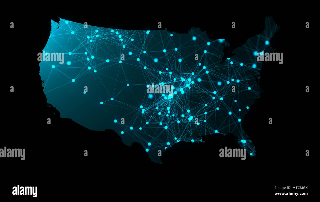 USA map with many network connections, 3d rendering computer generated ...