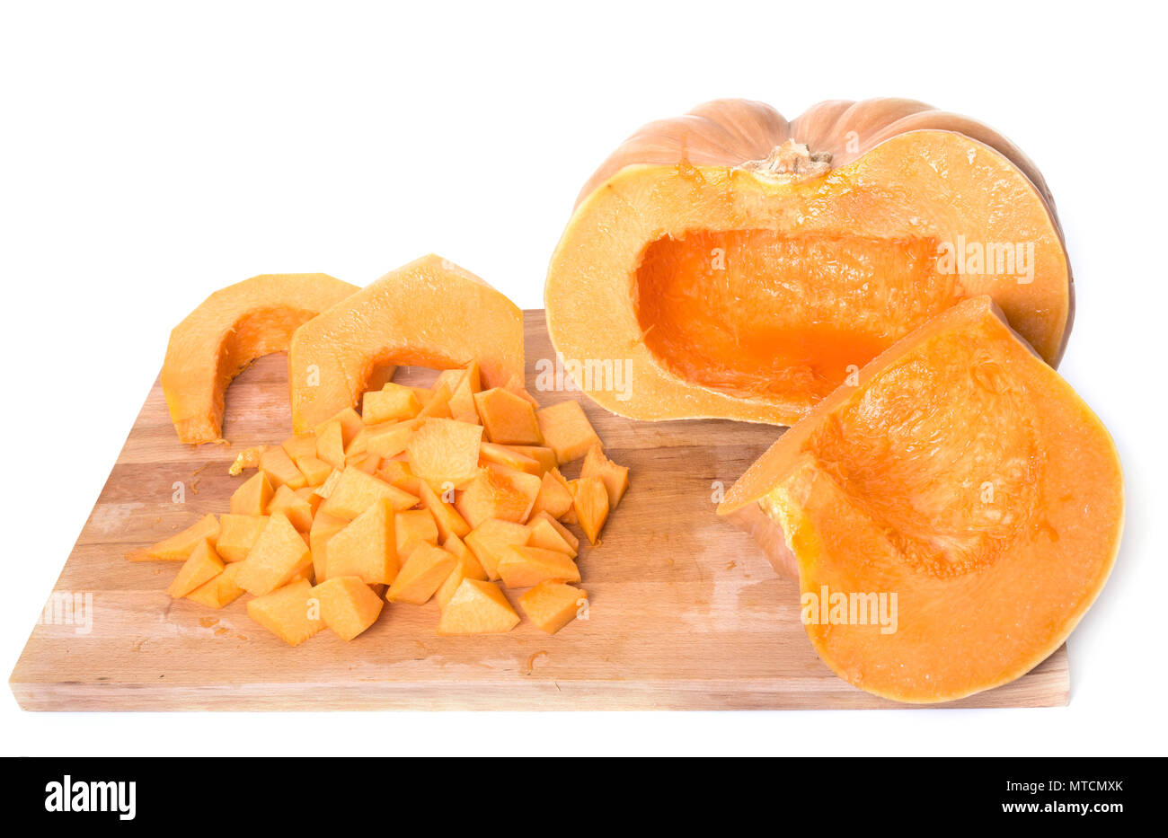 cut pumpkin in front of white background Stock Photo - Alamy