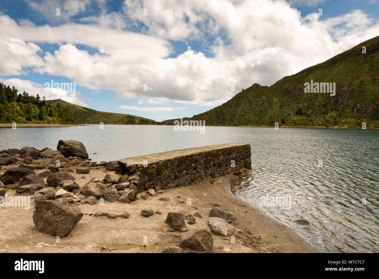 Panoramic landscape from Azores lagoons. The Azores archipelago has ...