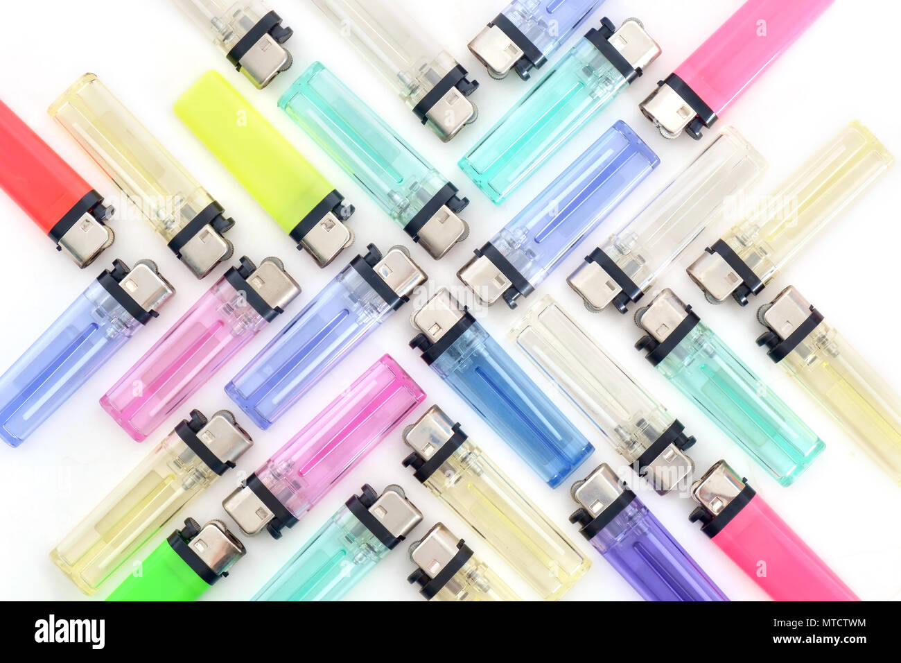 Cigarette lighter on white paper background. Top view. Flat lay Stock ...