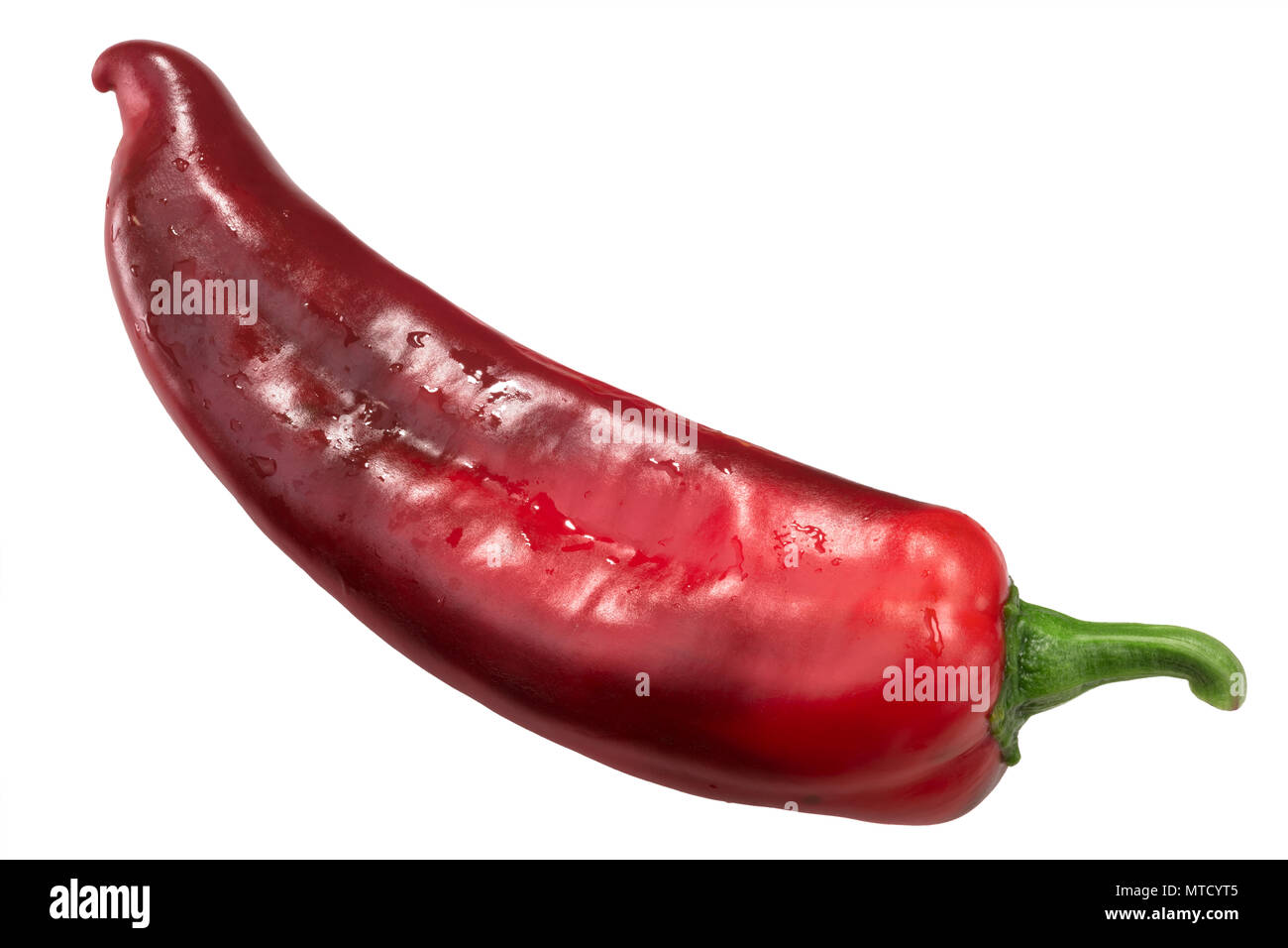 Red Hatch chile pepper whole, top view. Numex or New Mexican pod type ...