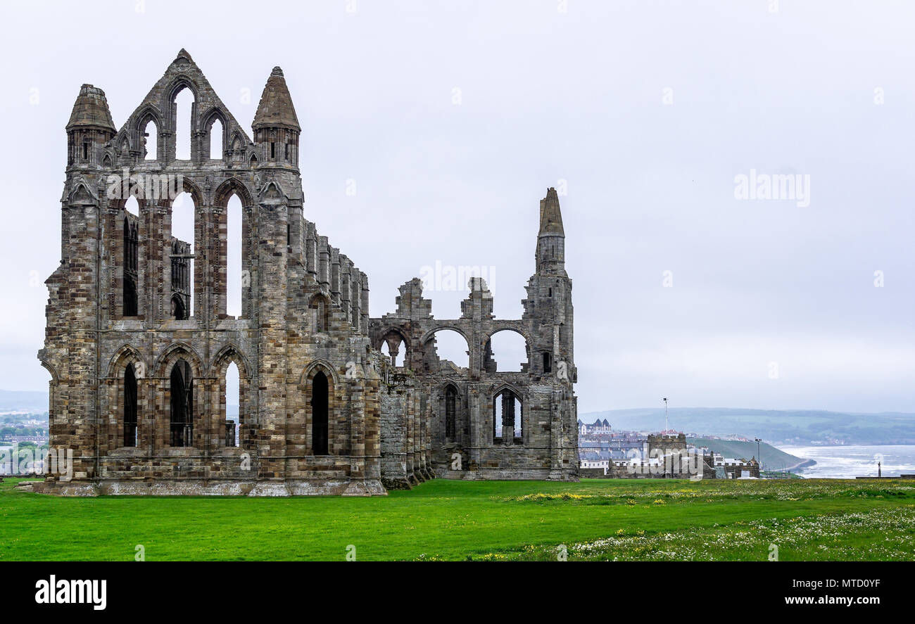 Gothic ruins of Whitby Abbey taken in Whitby, Yorkshire, UK on 22 May ...