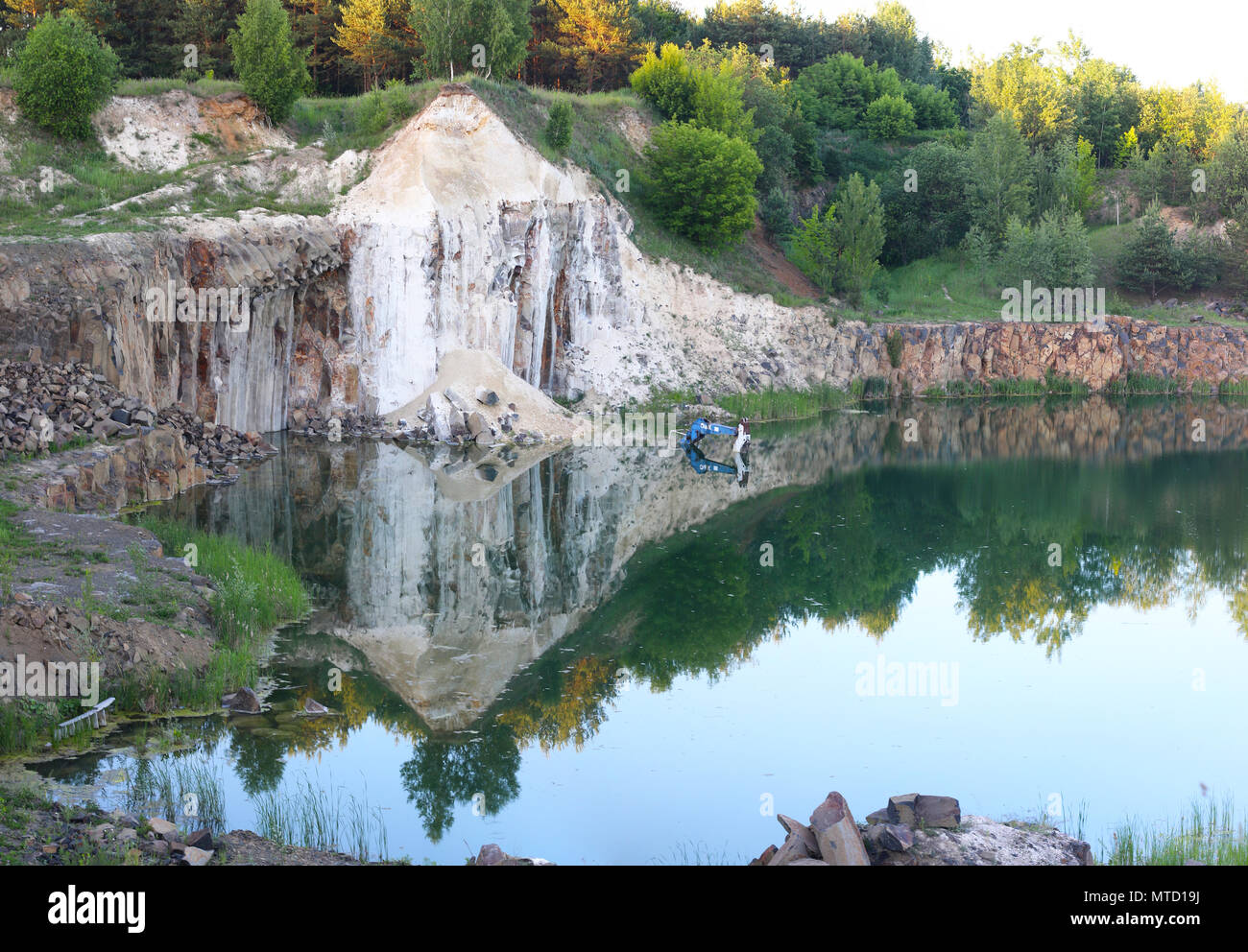 Basalt columns pile rock quarry. Beautiful stone landscape and ...