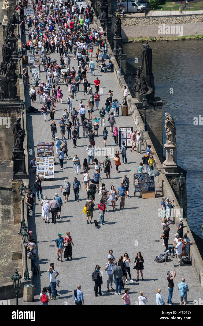 Charles bridge karluv most river vltava prague czech republic tourists ...