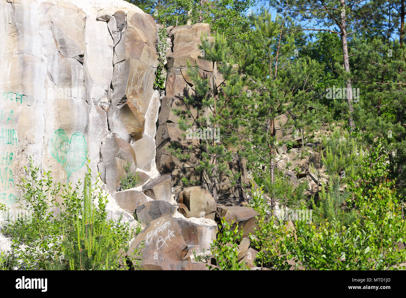 Basalt columns rock background. Beautiful stone landscape Stock Photo ...