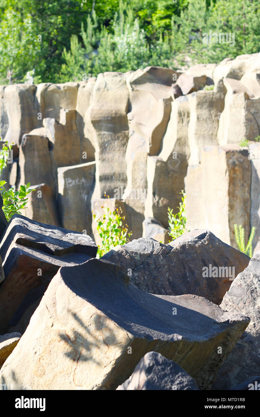 Basalt stones and columns background. Beautiful geological landscape ...