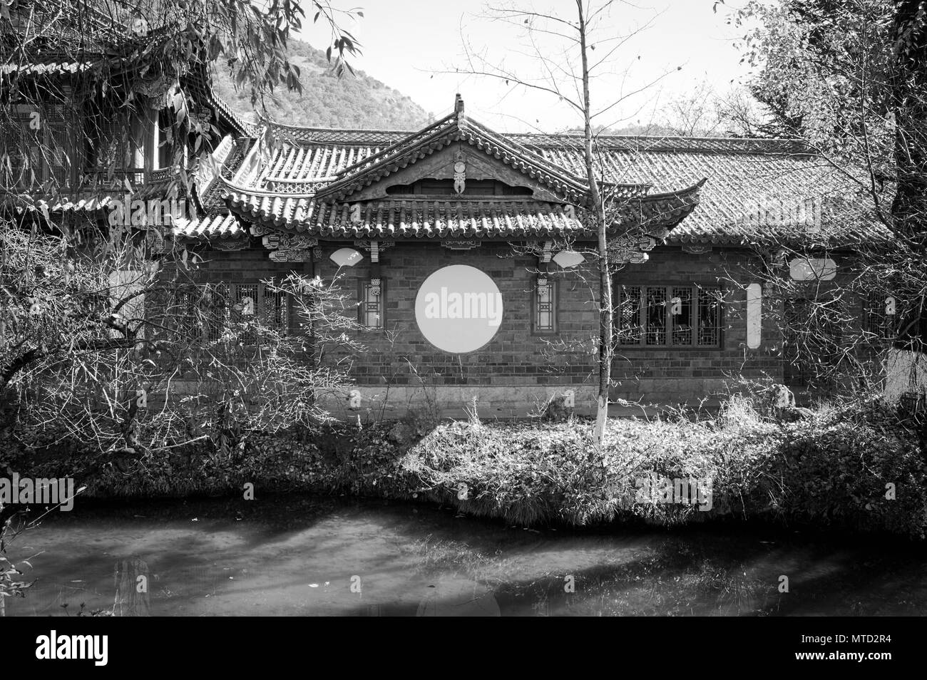Brick roof tiles building Black and White Stock Photos & Images - Alamy