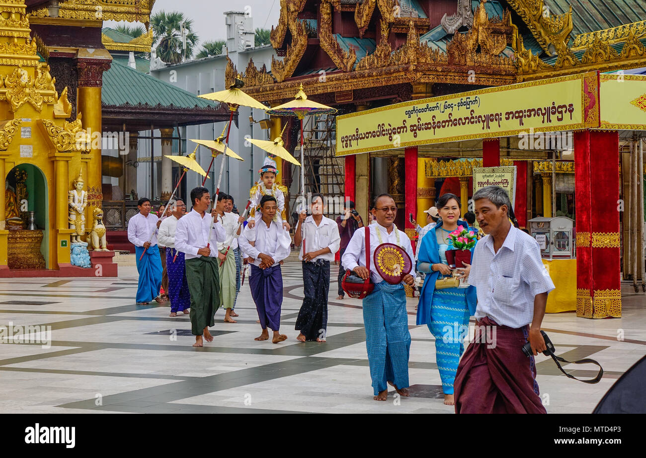 Yangon, Myanmar - Feb 26, 2016. Shinbyu Ceremony at Shwedagon Pagoda in ...