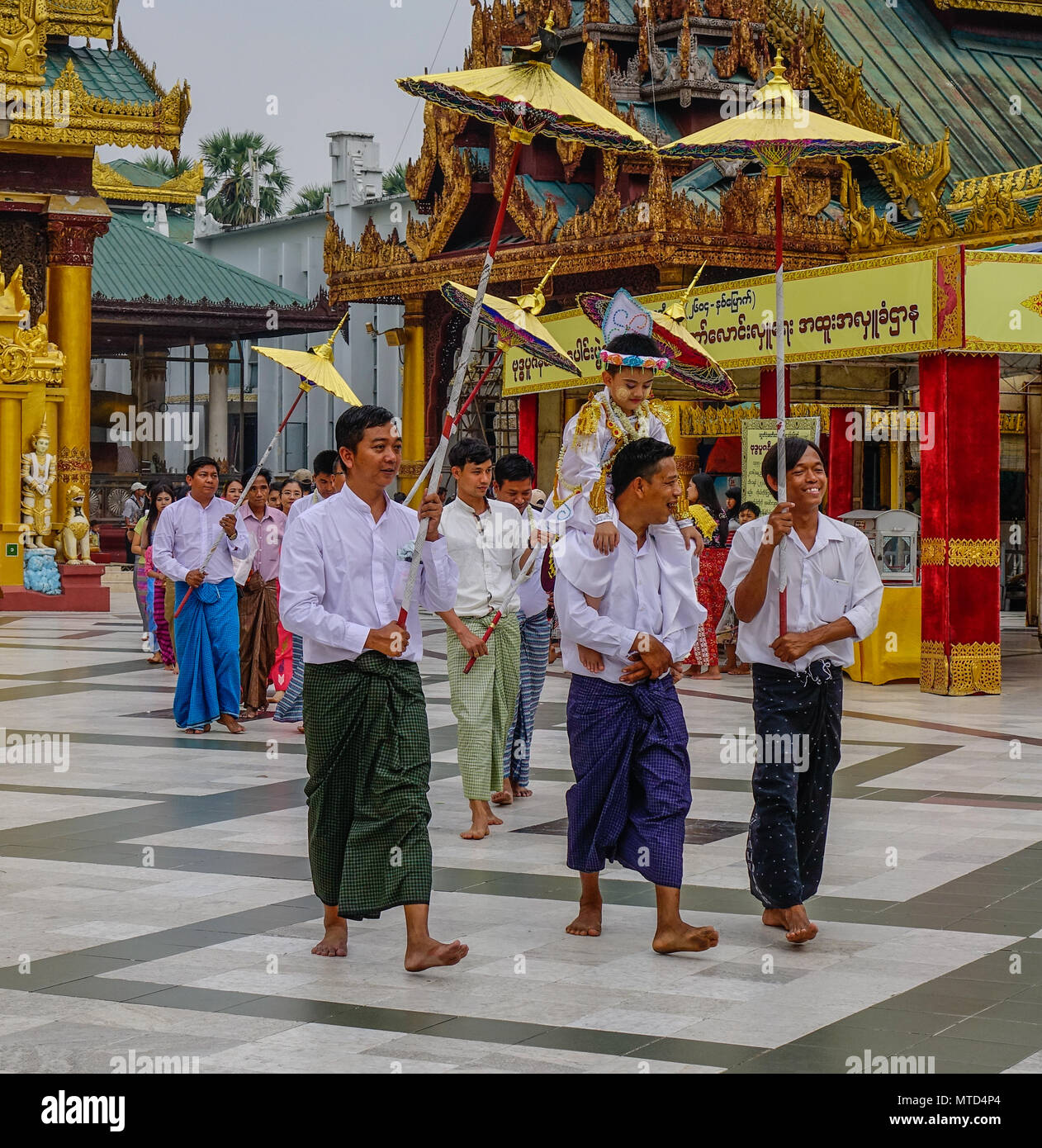 Yangon, Myanmar - Feb 26, 2016. Shinbyu Ceremony at Shwedagon Pagoda in ...