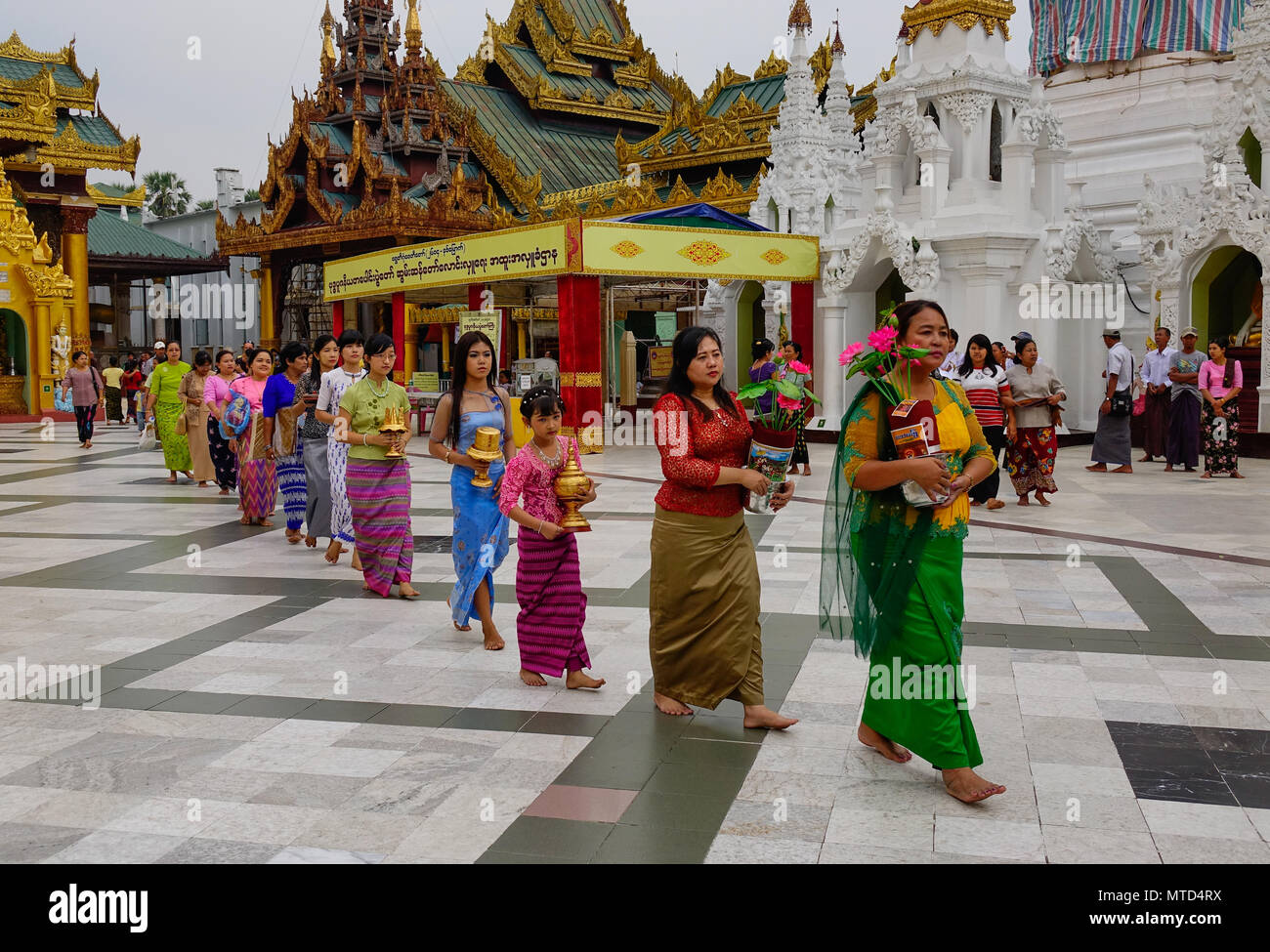 Yangon, Myanmar - Feb 26, 2016. Shinbyu Ceremony at Shwedagon Pagoda in ...