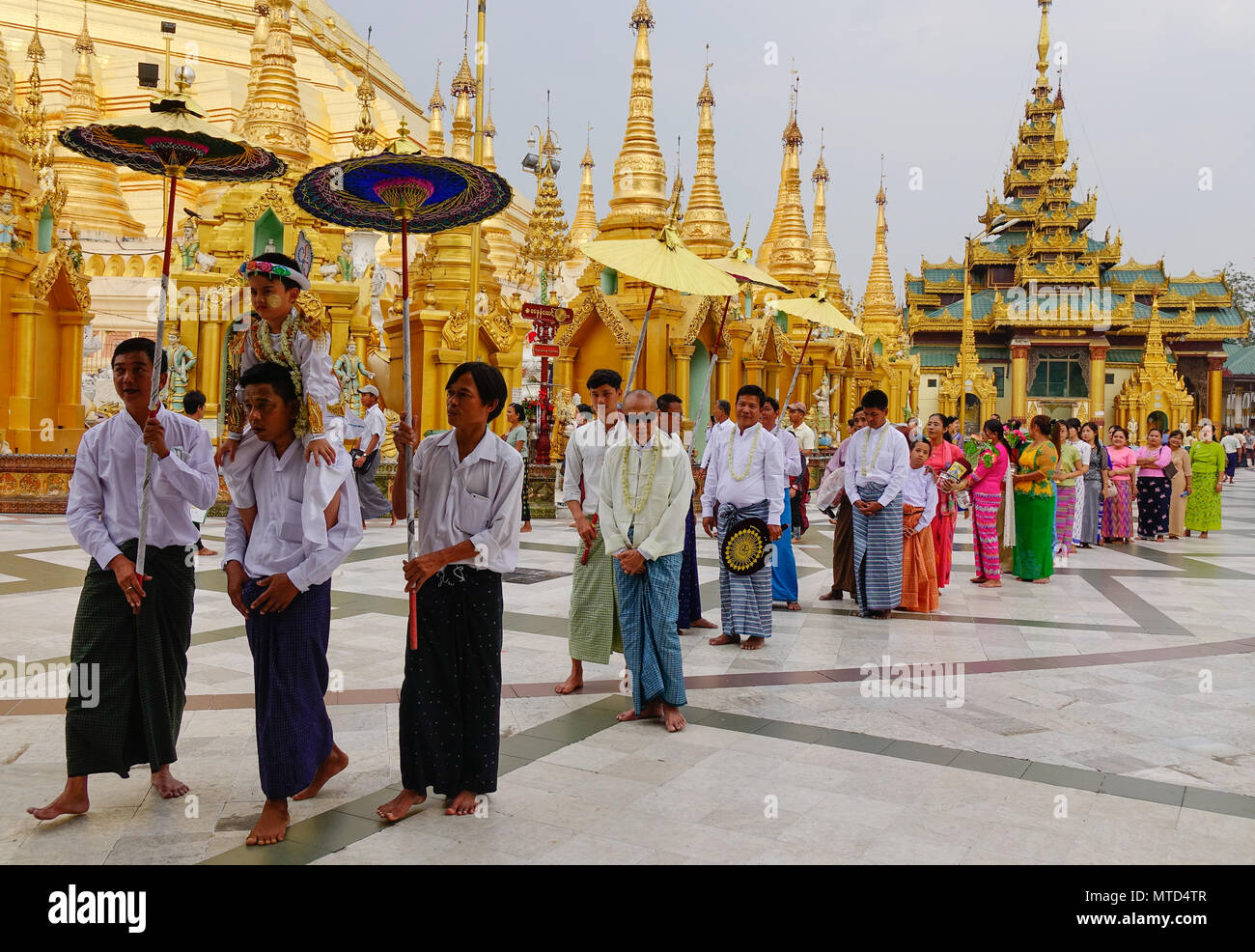 Yangon, Myanmar - Feb 26, 2016. Shinbyu Ceremony at Shwedagon Pagoda in ...