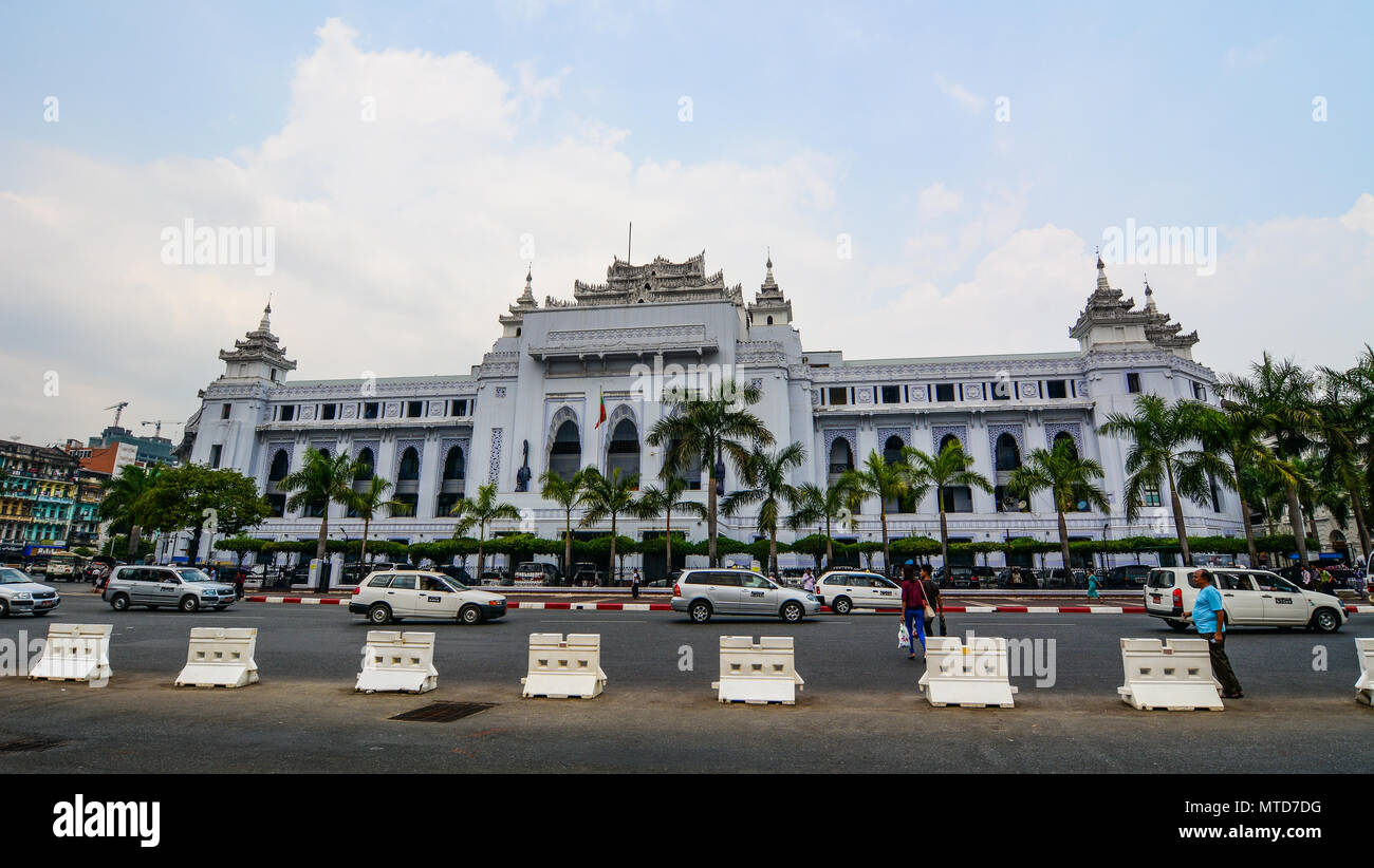 Yangon, Myanmar - Feb 26, 2016. View of City Hall in Yangon, Myanmar ...