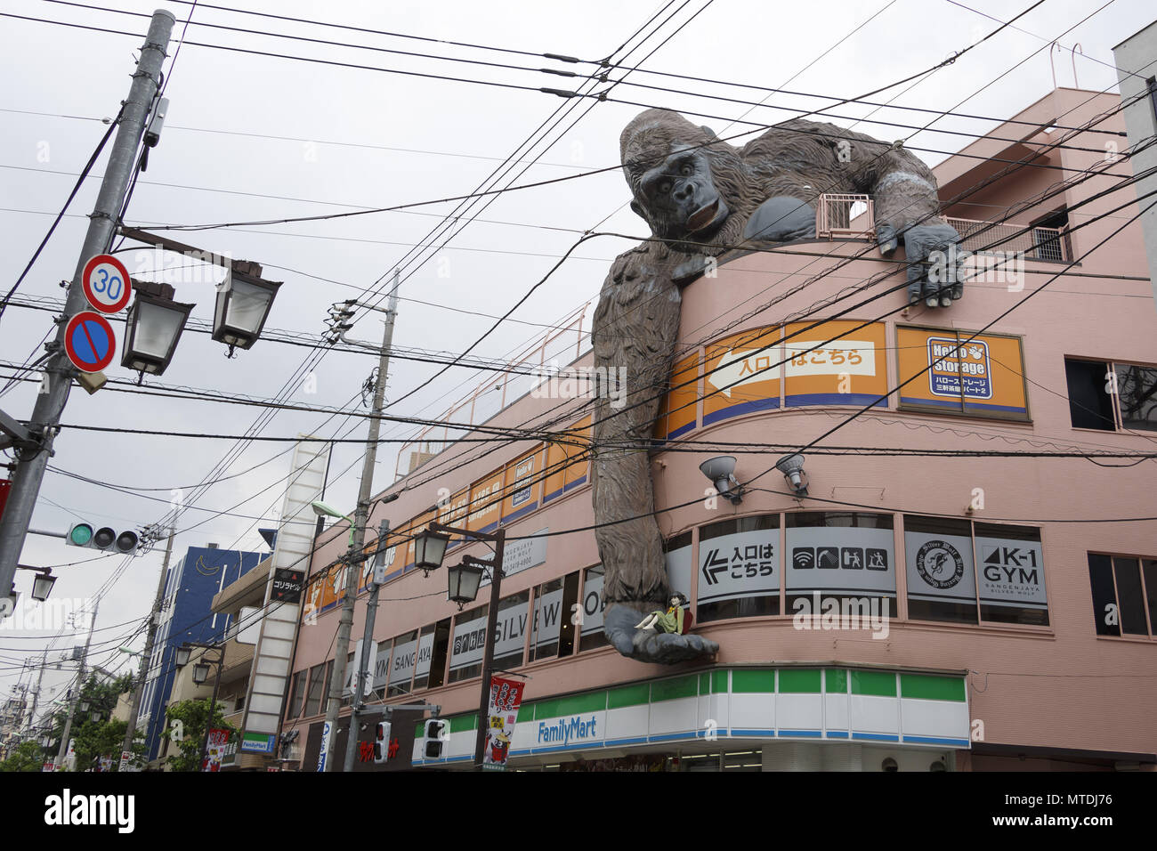 Tokyo, Japan. 30th May, 2018. A giant gorilla holding a school girl in ...