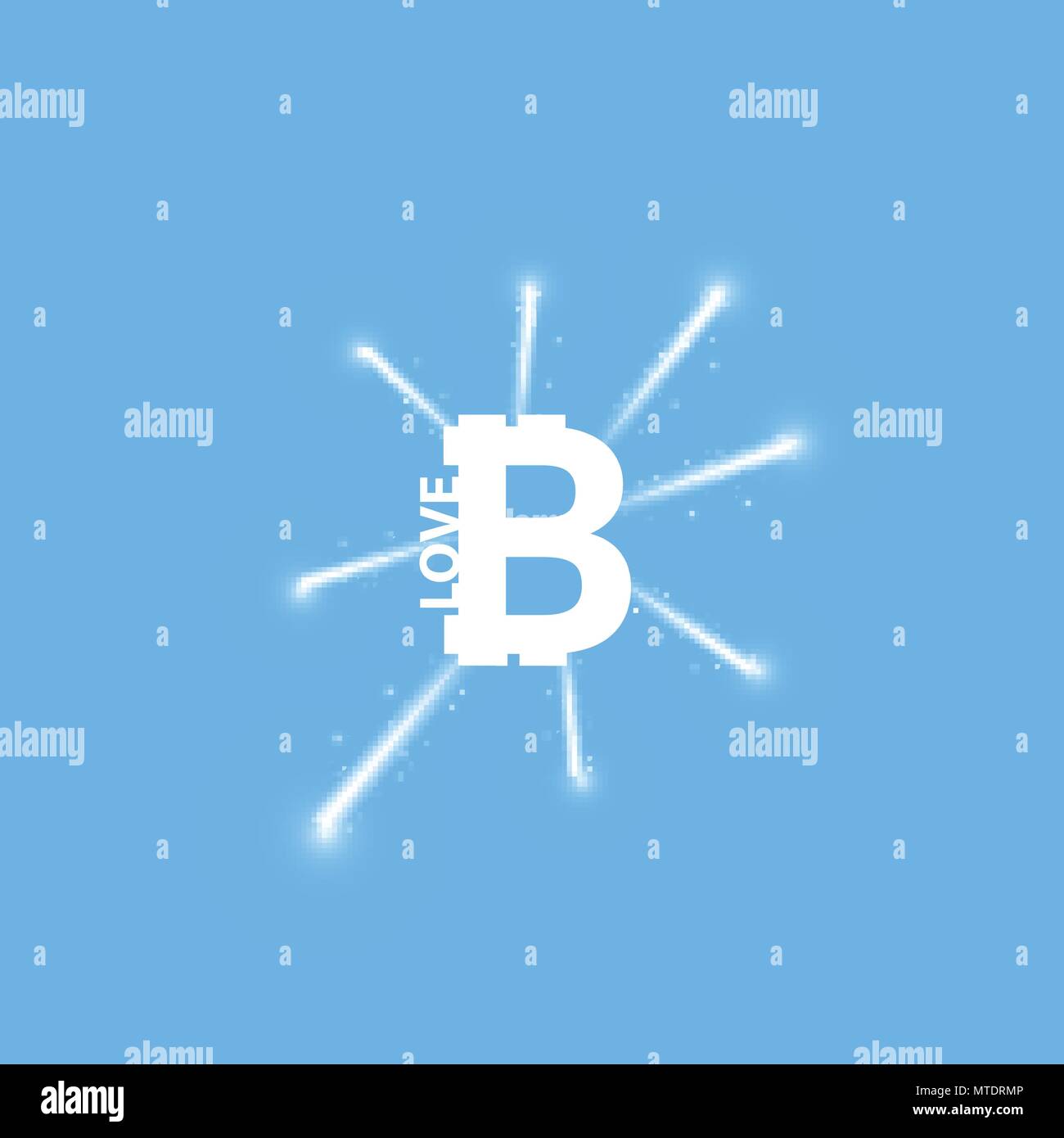 Digital bitcoins symbol with light effect and firework on blue ...