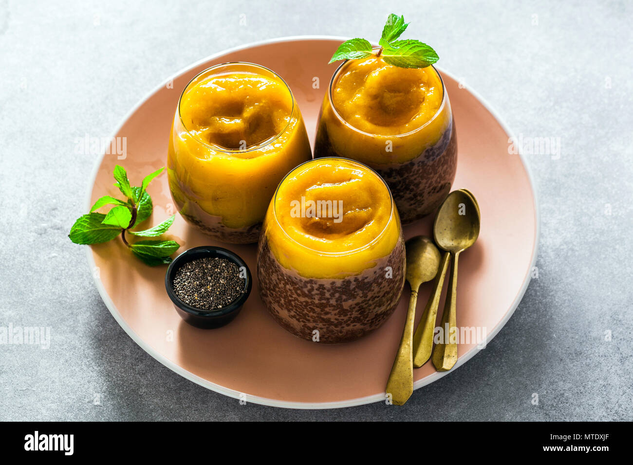 healthy delicious breakfast of pudding made from chia seeds and ...
