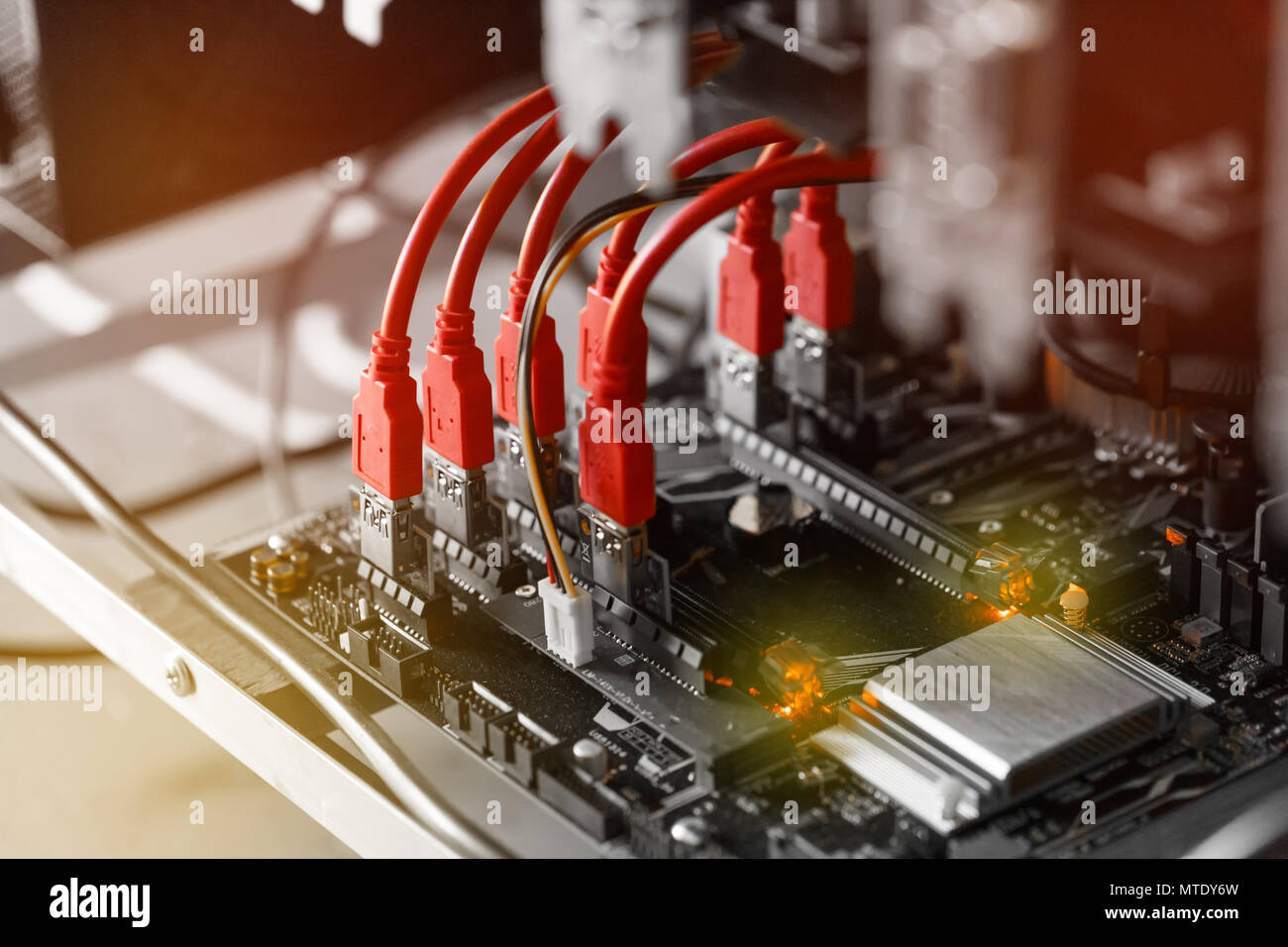 Cryptocurrency background, defocused image, mining rig Stock Photo - Alamy