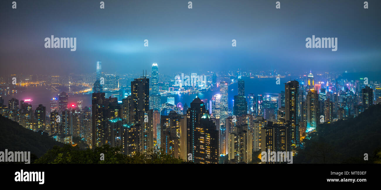 Panoramic view of Hong Kong city skyline at night Stock Photo - Alamy