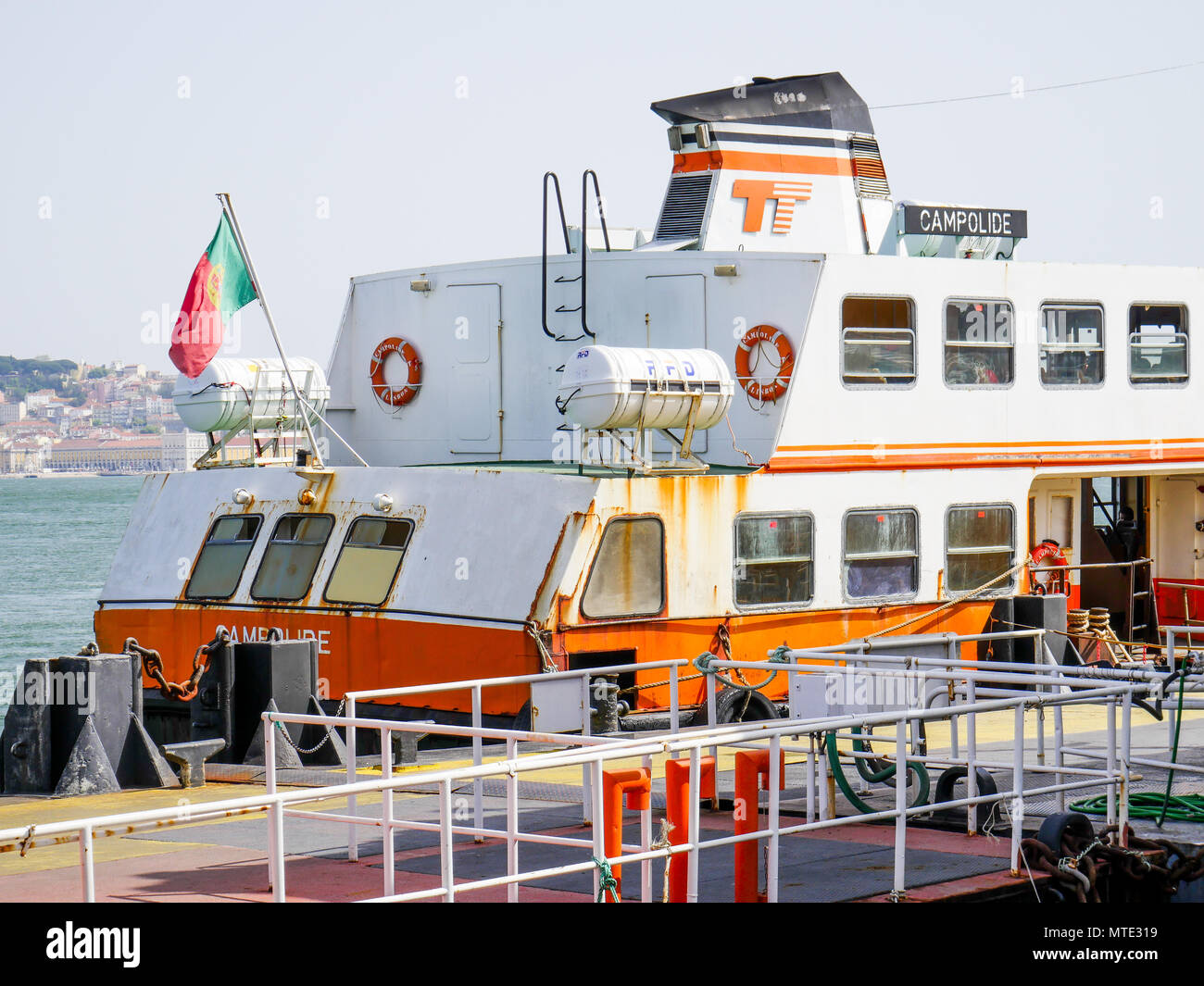 Ferry-boat in Almada harbour, Lisbon, Portugal Stock Photo - Alamy